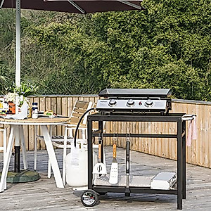 Royal Gourmet Dining Cart Table with Double-Shelf, Movable Steel Flattop Worktable, Hooks, Side Handle, Multifunctional and Commercial PC3401B (Black)