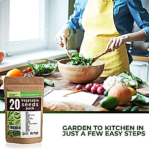 20 Vegetable Seeds Variety - USA Grown for Indoor or Outdoor Garden - Heirloom and Non GMO - Tomatoes, Zucchini, Peppers, Eggplant, Carrot, Cauliflower, Pumpkin, Celery, Radish and More
