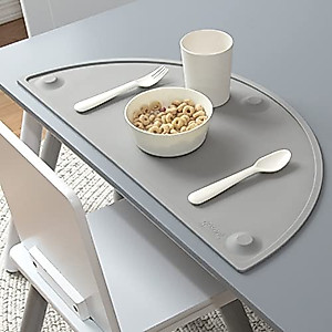 gasaré, Extra Large 22 x 11 Inches, Silicone Placemats for Toddlers, Placemats for Kids, Suction Cups, Raised Edges, Nonslip, Food Grade, BPA Free, Dishwasher Safe, Gray