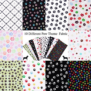 10 Pieces Paws Fabric Cute Paw Prints Squares Paw Print Fabric Fat Quarters Sewing Fabric Animal Footprint Puppy Cat Bone Printed Fabric for DIY Crafts Supplies (20 x 20 Inch)