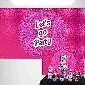Hot Pink Glitter Backdrop for Party Girl Birthday Decoration Movie Theme Background Let's Go Party Banner 5x3 ft 173