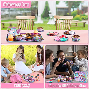 Jugana Toy Tea Set for Little Girls, Princess Tea Toy Kid Afternoon Tea Set Including Teapot,Cups, Plates, Dessert, Drinks & Carrying Case, Kitchen Pretend Play Toys Birthday Gift for Kids