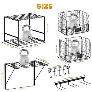 ALIESTFDNO Garage Shelves Wall Mount with Wire baskets, 8-IN-1 Heavy Duty Garage Wall Shelving with Garden Tool Rack 2pack & 6pcs Hooks, Wire Shelf Baskets Tool Shelves for Home Garage Garden Storage
