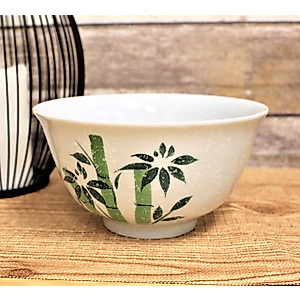 2 Piece Large Japanese Noodle Bowl Set ~ 41 Ounce Porcelain Ramen Noodle Bowls Hand-Painted Green Bamboo for Ramen Noodle Salad Udon Soba Pho Asian Noodles F15746