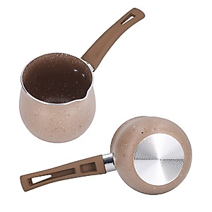 10cm Mini Milk Pot, Nonstick Small Butter Sugar Melting Pot with Pour Spout for Melted Butter Milk Steaming Milk Frothing Latte Art(Brown)