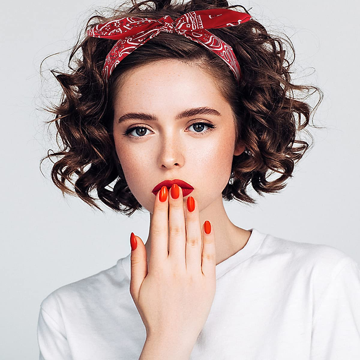 TOBATOBA Headband, 6Pcs Bandana Knotted Bow Headbands for Women, Paisley Headband with Removable Rabbit Ears, Top Knot Headband, Turban Headbands, Hair Band for Women Girls