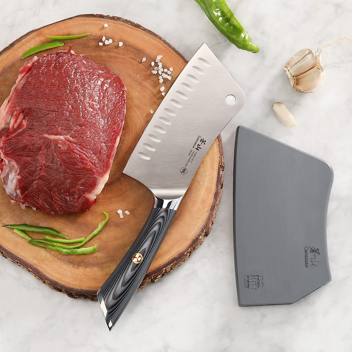 Cangshan NAKA Series 503091 Swedish 14C28N Steel 6-inch Meat Cleaver with Sheath