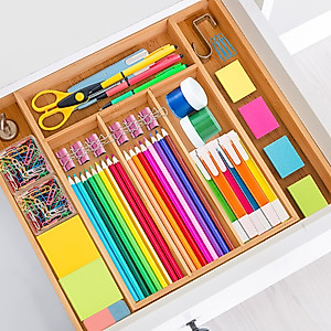 JS HOME Bamboo Expandable Drawer Organizer for Utensils Holder, Adjustable Silverware Organizer and Cutlery Tray, Wood Drawer Dividers Organizer for Silverware, Flatware, Knives in Kitchen