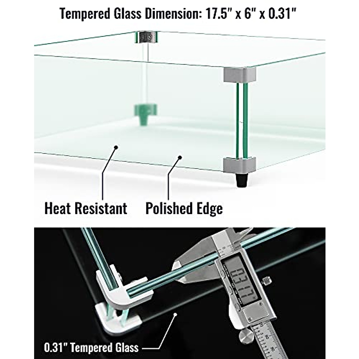 NUPICK Fire Pit Wind Guard, 19 inch Square Wind Guard for 28-32 inch Fire Pit Table, 5/16 Inch Thickness Clear Tempered Glass