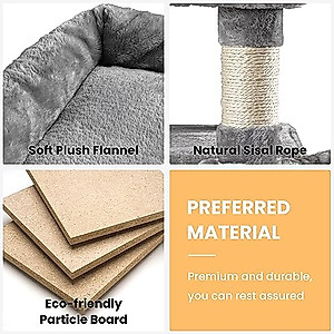 SHA CERLIN 68 Inches Multi-Level Large Cat Tree for Large Cats/Big Cat Tower with Cat Condo/Cozy Plush Cat Perches/Sisal Scratching Posts and Hammocks/Cat Activity Center Play House, Grey