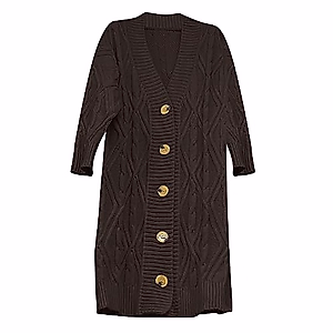 Mensch Women's Long Cardigan Sweaters Hooded Open Front Cable Knit Chunky Sweater Coats Waffle Outwear with Pockets