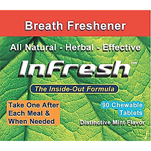 Infresh Bad Breath Cure, (NOT Candy) All Natural, Sugar Free for halitosis, Bad Breath and Body Odor Cure from The Inside Out. Herbal chewable Tablets Deliver Freshness and Help with Digestion