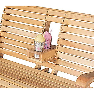 GDLF 4FT Porch Swing Chair Garden Patio Swing Bench Solid Wood Hanging Bench with Foldable Cupholder Heavy Duty Chains