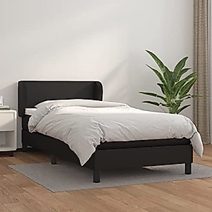 Youuihom Wood Slat Support, Upholstered Platform Bed Frame, Box Spring Bed with Mattress for Camping, patios, Gardens, Pool Decks, Black Twin Faux Leather