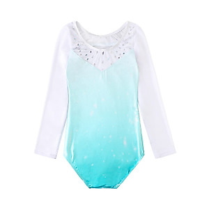 HOZIY girls leotards for gymnastics long sleeve size 6-7 year old aqua blue tumbling outfits embroidered snowflake kids leo clothing apparel sparkly unitards Leotardos Para Gimnasia Ninas