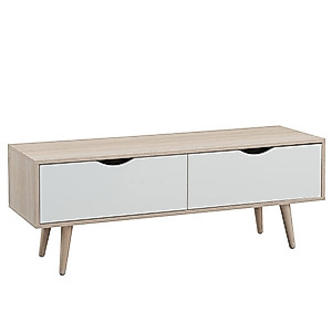 CENSI Natural Oak Television TV Stand, Wooden Console Coffee Table, Lowline for Small Space, 47 Inch Mid-Century Modern Style, Fits TVs up to 55" (Light Wood)