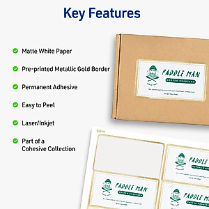 Avery Printable Shipping Labels, 2" x 4", Matte White with Gold Border, 100 Blank Mailing Labels (6541)