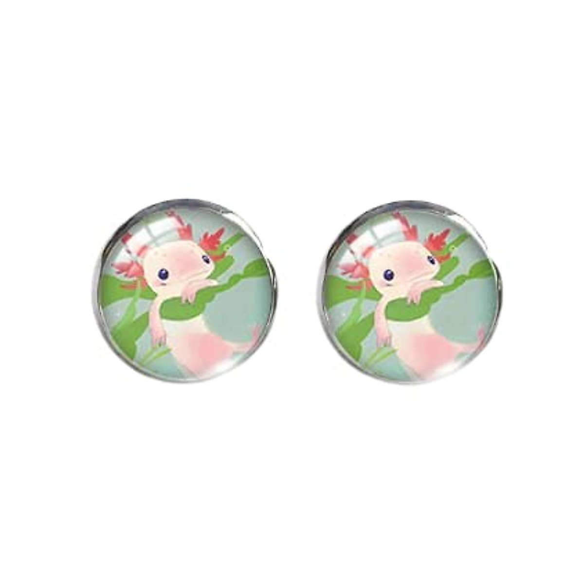 Axolotl in Plant Stud Post Earrings - New - Pair!