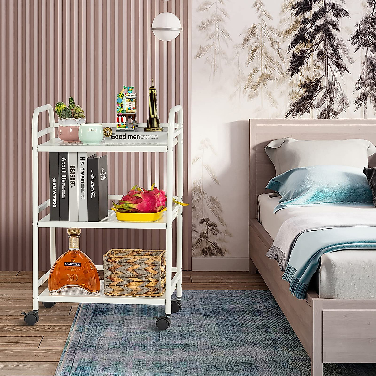 DCLRN 3 Tier Rolling Cart,Storage Organizer Cart,Multifunctional Storage Shelves,Rolling Metal Organization Cart with Handle and Lockable Wheels,for Home,Office,Kitchen,Bathroom(White)