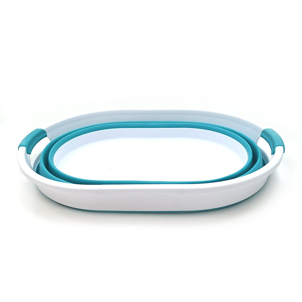 SAMMART 39L Collapsible Plastic Laundry Basket-Oval Tub/Basket-Foldable Storage Container-Space Saving Laundry Hamper, Water capacity :30L (Bright Blue), Size : 24 x 17.7 x 10.75 inches