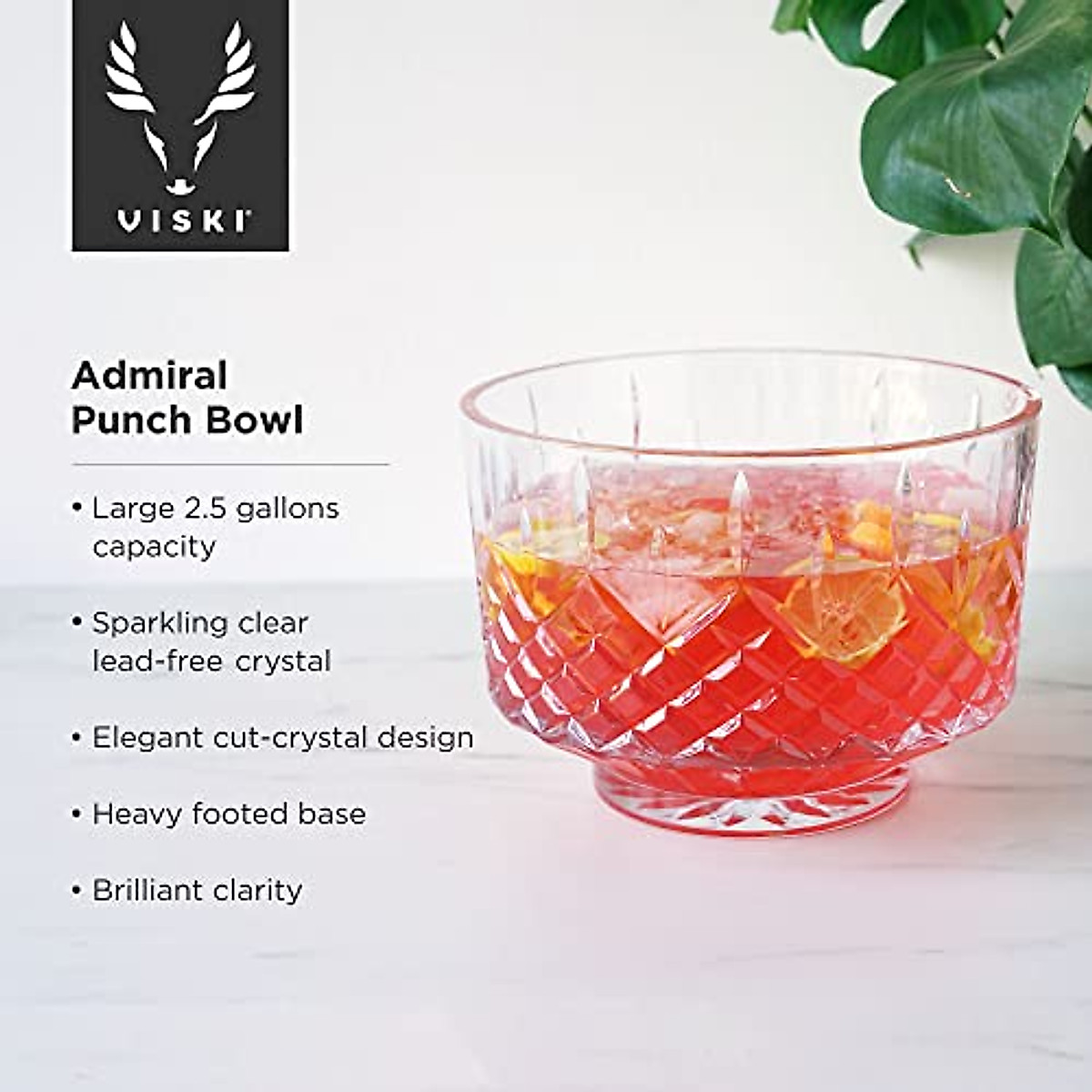 Viski Admiral Crystal Punch Bowl - Vintage Style Glass Punch Bowl for Parties - Serveware for Cocktails, Dishwasher Safe 2.5 Gallons 320oz Set of 1.