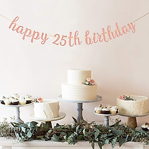 INNORU Glitter Happy 25th Birthday Banner - 25 Bitches Sign Banner - Cheers to 25 Years Birthday Party Bunting Decorations Rose Gold