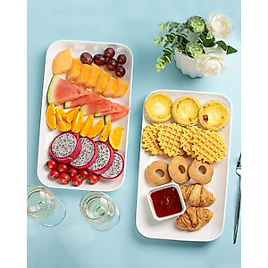 3 Tiered Serving Tray with White Porcelain Platters,Tiered Serving Stand Food Display Stand, Tiered Serving Trays & Platters, Rotatable Foldable Rectangular Plates for Dessert, Brithday Party & Events