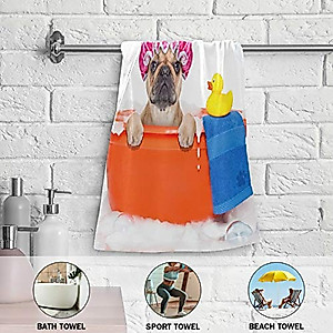 DOMIKING Decorative Hand Towels for Bathroom - French Bulldog Cotton Guest Towel Set of 2 Absorbent Fingertip Towel for Hotel Gym Sports Bathroom