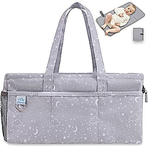 Large Baby Diaper Caddy Organizer with Nappy Changing Pad – Baby Caddy Diaper Organizer for Changing Table, Car Storage Diaper Holder – Baby Organizer Basket for Nursery Shower Gift Bag for Boy & Girl