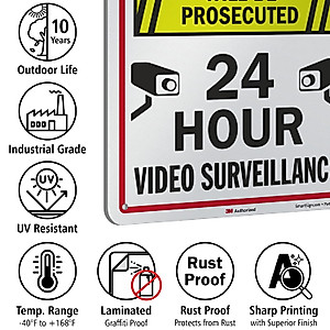SmartSign 18 x 12 inch 'Private Property - Trespassers Will Be Prosecuted, 24 Hour Video Surveillance' Metal Sign, 63 mil Aluminum, 3M Laminated Engineer Grade Reflective Material, USA-Made