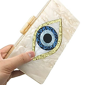 DDQYYSPP Acrylic Evil Eye Purse Women Box Evening Bags and Clutches Chain Shoulder Crossbody Handbag, Beige
