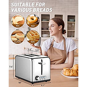 2 Slice Toaster - Stainless Steel Wide Slot Toasters 6 Shade Settings Defrost/Bagel/Cancel with Drop-Down Crumb Tray, Compact Countertop Toaster for Artisan Bread, Muffin, Croissant, Bagel, Waffles