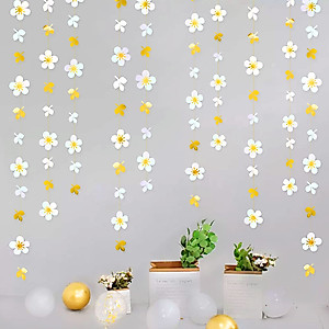 52Ft White and Gold Decorations Flower Garland White Iridescent Gold Metallic Paper Hanging Leaf Flower Streamer for Spring Engagement Wedding Birthday Bridal Shower Bachelorette Tea Party Supplies