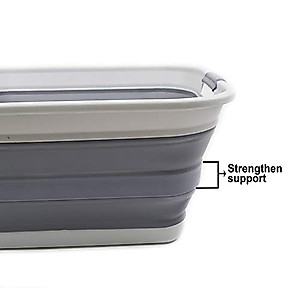 SAMMART 42L(11 Gallon) Collapsible Plastic Laundry Basket-Foldable Pop Up Storage Container/Organizer-Portable Washing Tub-Space Saving,Water Capacity 34L(9 Gallon) (1 Rectangular - Strengthen, Grey)