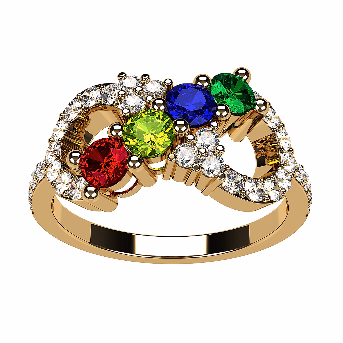 Central Diamond Center Infinity Mothers Ring with 1 to 6 Simulated Birthstones - 10k Yellow - Size 7