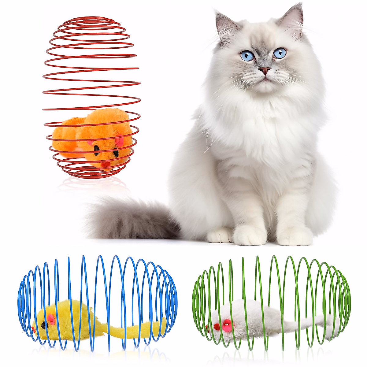 BENBO Cat Spring Balls, 3Pcs Stretchable Cat Springs Toys Interactive Caged Rats Rolling Cat Balls Spiral Crinkle Cat Toys Playful Coils Spring Toy for Kitten Cat Pet Indoor Play (Random Color)