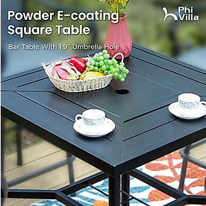 PHI VILLA 5 Piece Bar Height Patio Dining Set, Outdoor Table Chair Bar Set for 4 with Outdoor Swivel Bar Stool Chair and Large Metal Bar Table