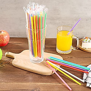 [400 Pcs] Colorful Individually Wrapped Disposable Plastic Straws(7.5" longX0.23" diameter)