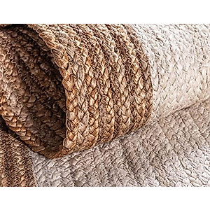 Unique Loom Braided Jute Collection Classic Quality Made Natural Hand Woven with Solid Color Detail, Area Rug, Rectangular 4' 0" x 6' 0", White/Beige