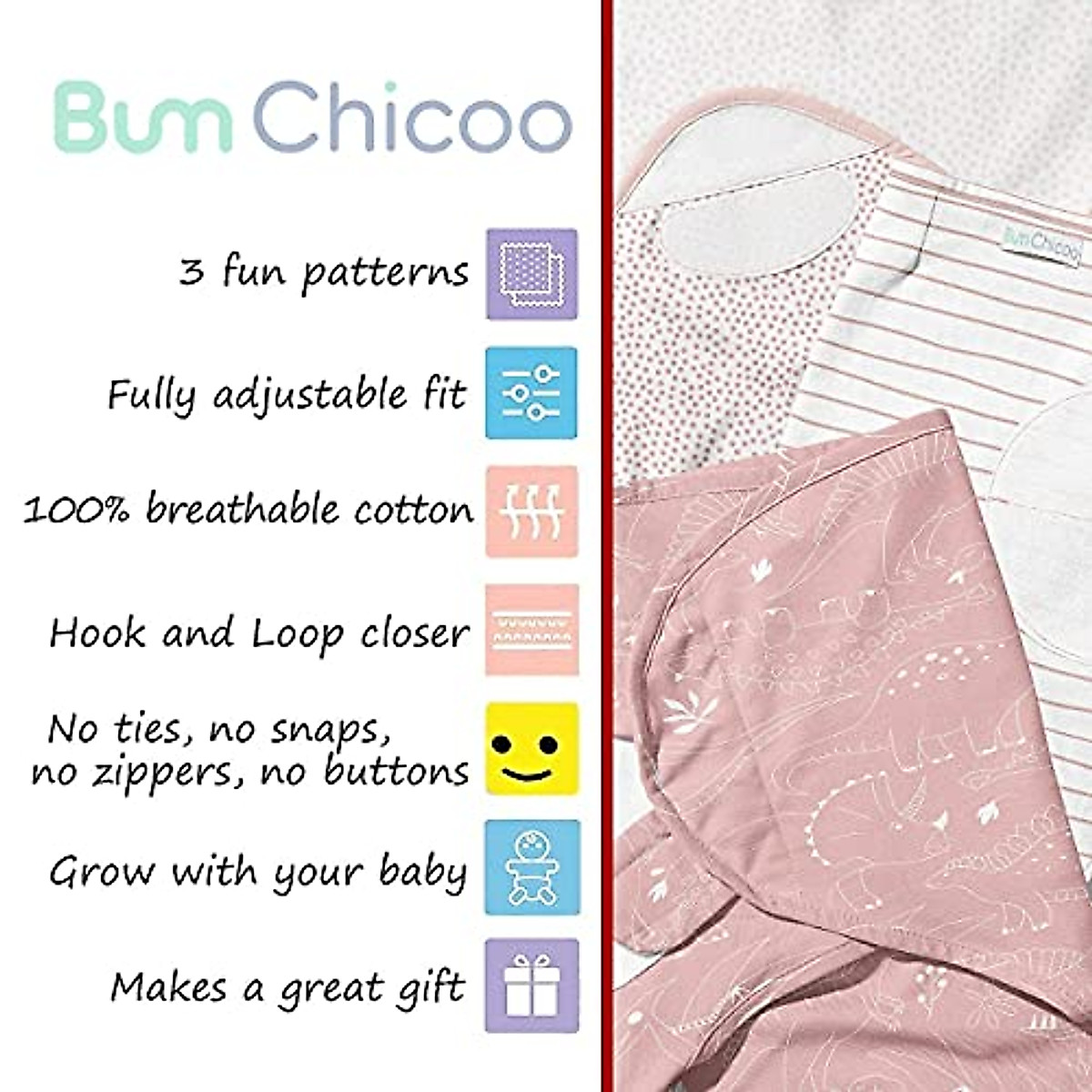 Bum Chicoo Newborn Baby Swaddle wrap – Pack of 3 Swaddle wrap Made of Pure Organic Cotton for 0-3 Months Baby