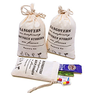 Whaline 20 Pcs Bachelorette Hangover Kit Bags Cotton Gift Bags Muslin Drawstring Party Favors for Wedding Survival Recovery Bachelorette Party and Bridesmaid Gifts (4" x 6")