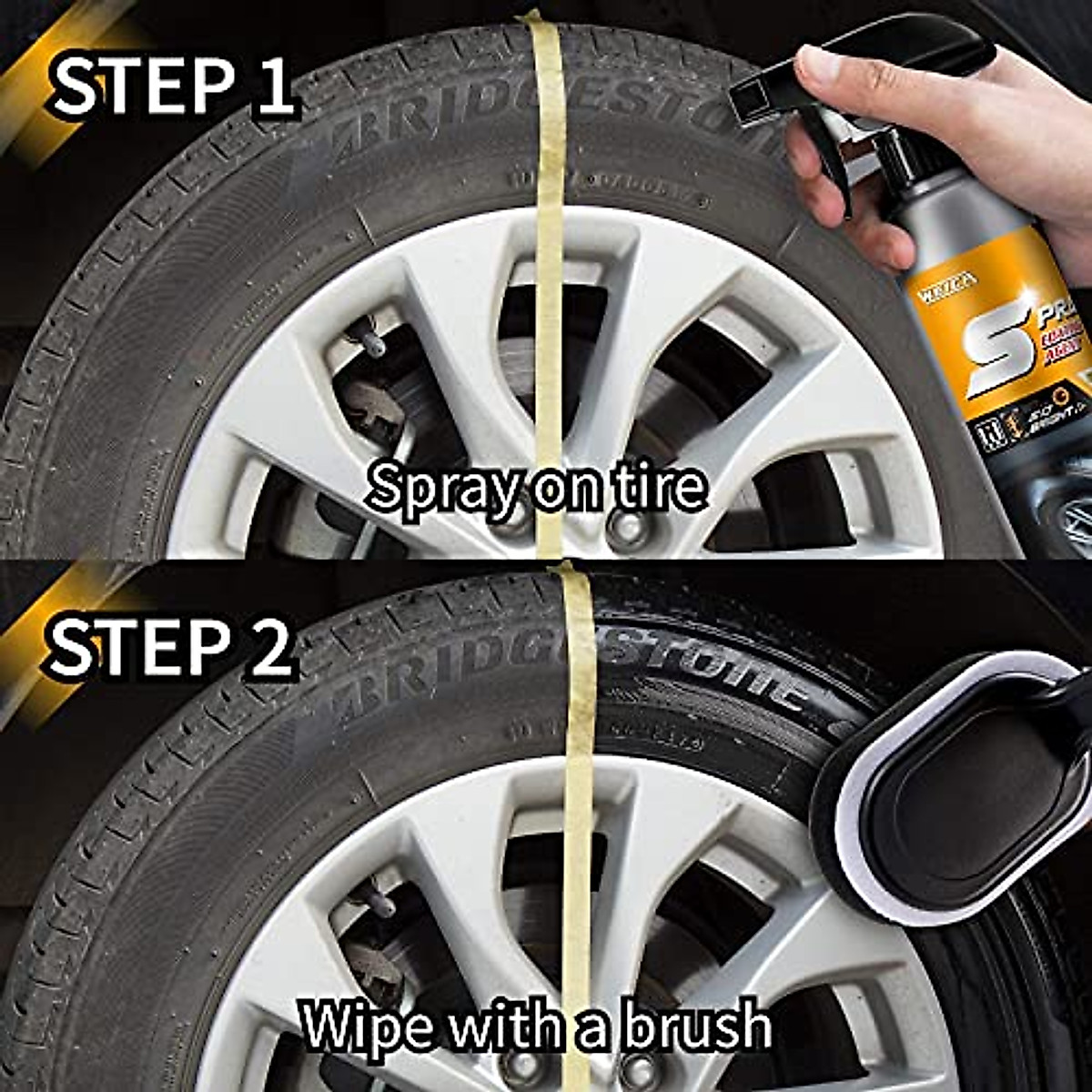 WEICA Tire Shine Spray Kit - Car Tire Coating Wax Protectant Prevent Fading - Restore & Renew Faded Tires - Non Greasy Finish No Sling Easy to Use - Return Black Tire 10 Oz Kit with Applicator Brush