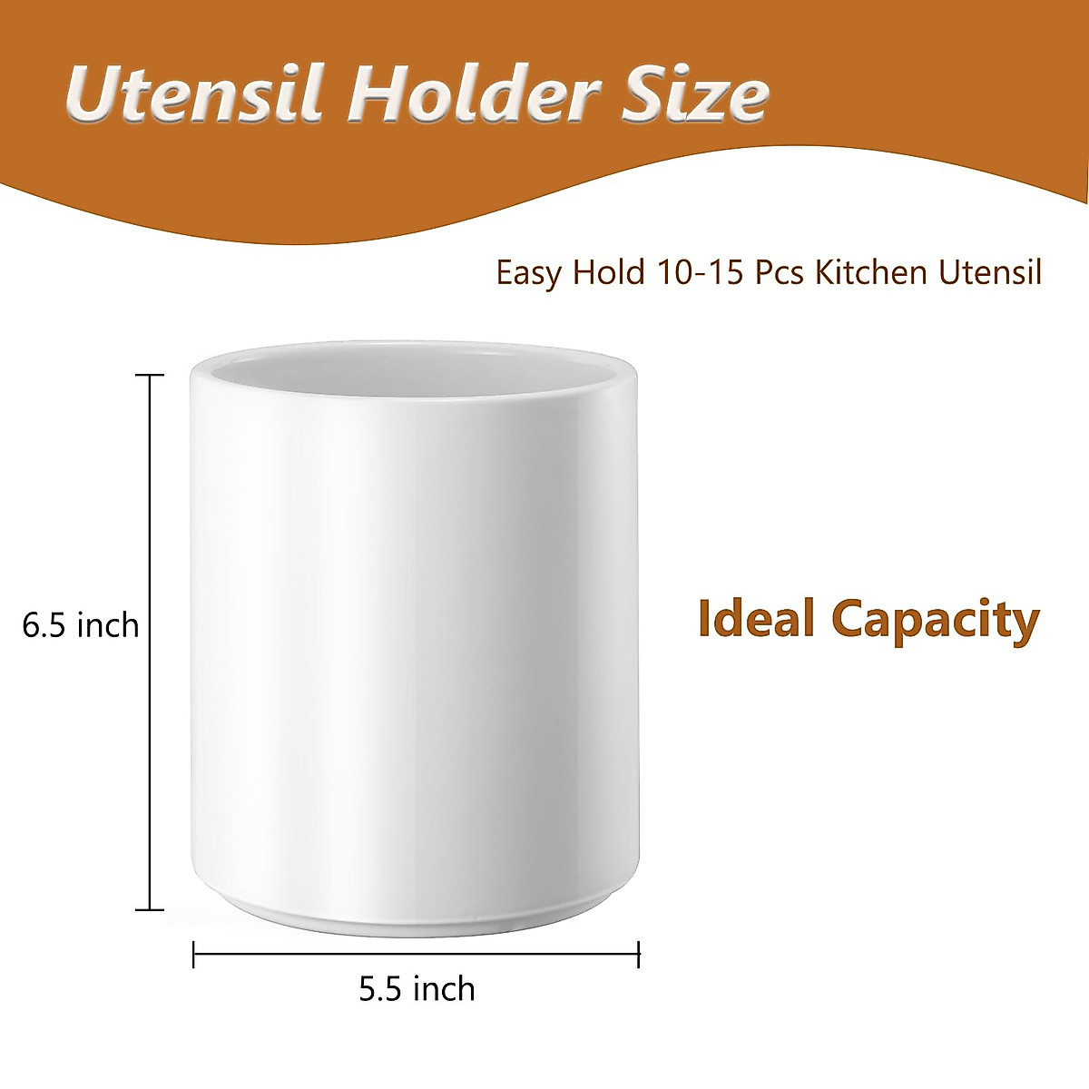 Allybyme Utensil Holder Kitchen Utensil Holder for Countertop, Ceramic Cooking Utensil Holder for Kitchen Counter, Large Modern Spatula Holder Utensil Organizer Kitchen Decor, 6.5”H x 5.5”D White