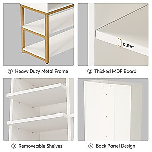 Tribesigns Shoe Storage Cabinet Freestanding Shoe Rack Organizer with 10 Adjustable Compartments, Modern 28 Pairs Wood Shoe Cabinet with Storage Shelf, for Entryway, Bedroom, White and Gold