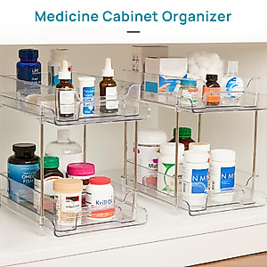 Vtopmart 3 Pack 2 Tier Bathroom Under Sink Organizers and Storage, Clear Kitchen Pantry Organization, Pull Out Medicine Cabinet Organizer with Movable Dividers