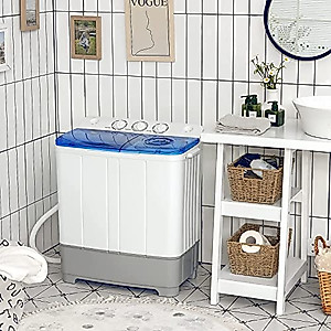 Portable Washing Machine, 2 in 1 Laundry Washer and Dryer Combo, 28lbs Capacity 18 lbs Washing 10 lbs Spinning, Timer Control, Drain Pump, Dorm Apartment Semi-Automatic Twin Tub Mini Washer (blue)
