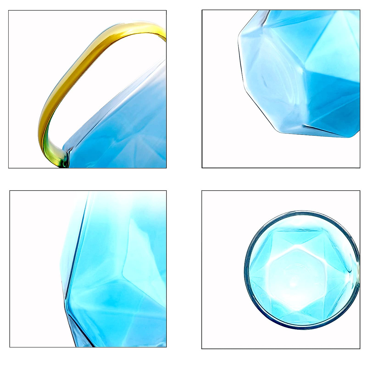 Pturey Gradient Blue Heat Resistant Glass Coffee Cups Set Of 4, Crystal Diamond Shape 11oz Glass Espresso Cups, Borosilicate Glass Tea Cups