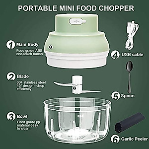 Electric Garlic Chopper Mini, Garlic Masher Crusher, Food Processor Small with Garlic Peeler And Spoon (100ML/3.3FL OZ, Green)