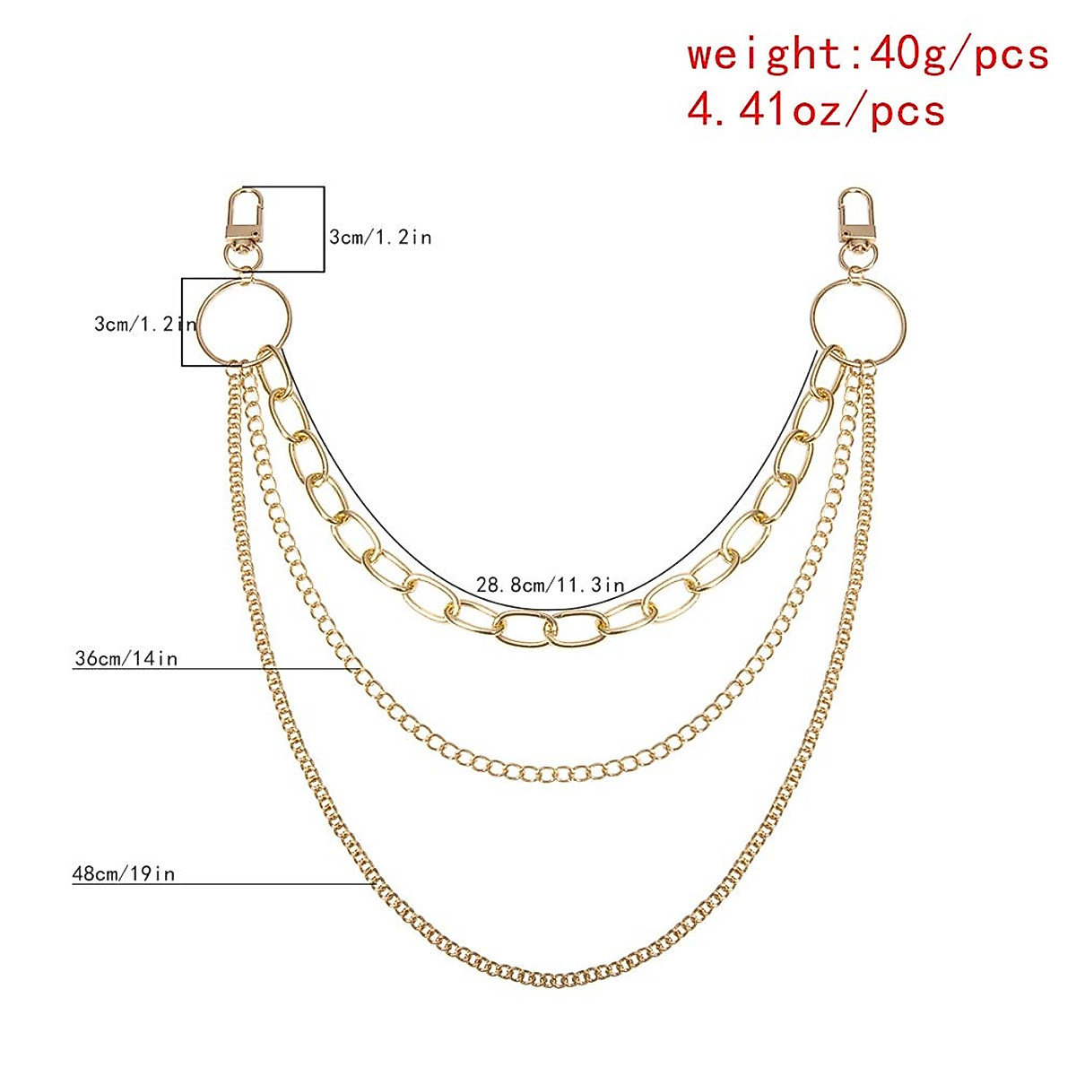 NA Metal Ring Punk All-Match Trouser Chain, Three-Layer Waist Chain, Metal Keychain, Bag Chain, Body with