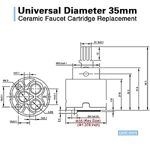 Diameter 35mm Ceramic Faucet Cartridge Replacement, Universal Single Handle Kitchen Basin Shower Faucet Part, Ceramic Faucet Valve